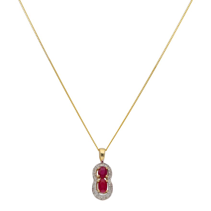 New 9ct Yellow Gold Ruby & Diamond Cluster Pendant Necklace
