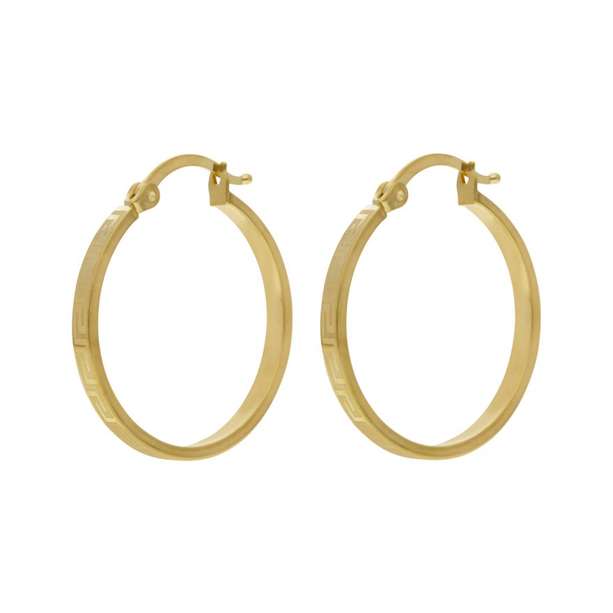 New 9ct Yellow Gold 15mm Greek Key Design Hoop Creole Earrings