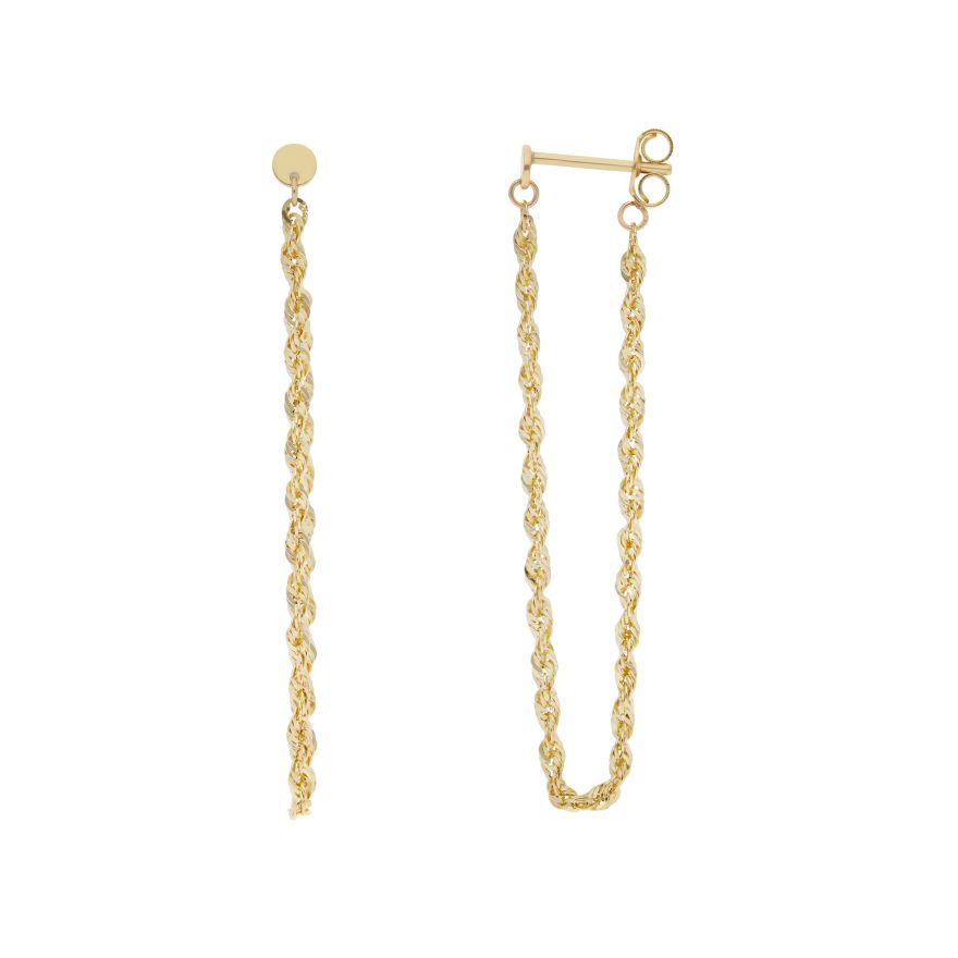 New 9ct Yellow Gold Long Rope Link Chain Hoop Earrings