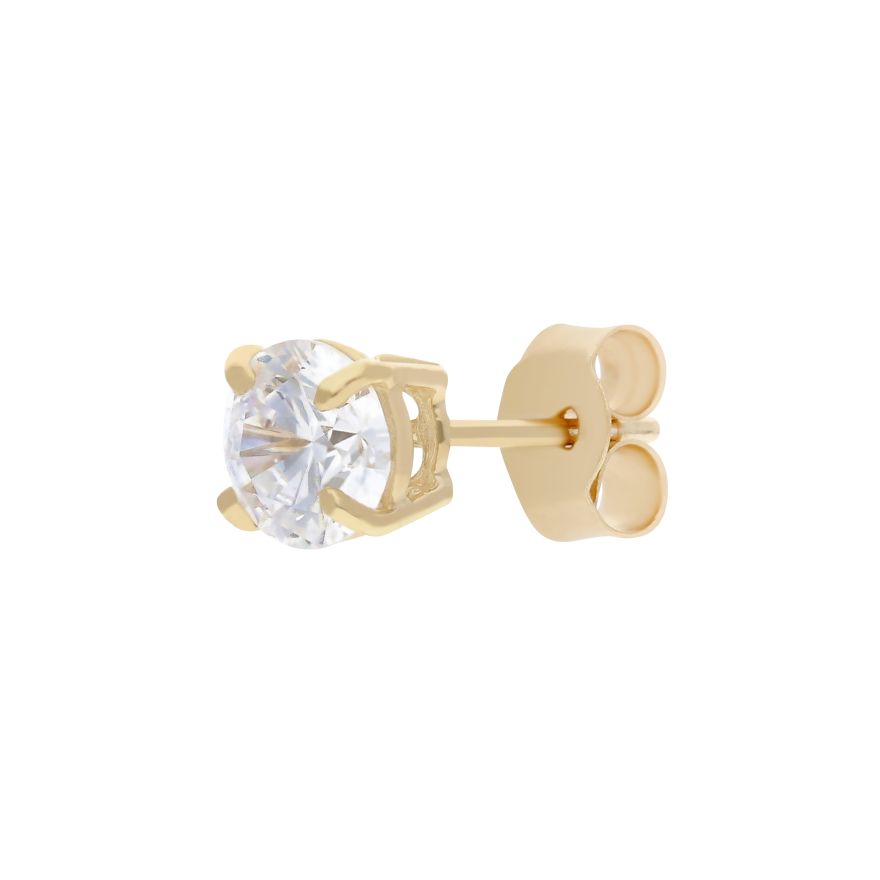 New 9ct Yellow Gold 5mm Cubic Zirconia Gents Single Stud Earring