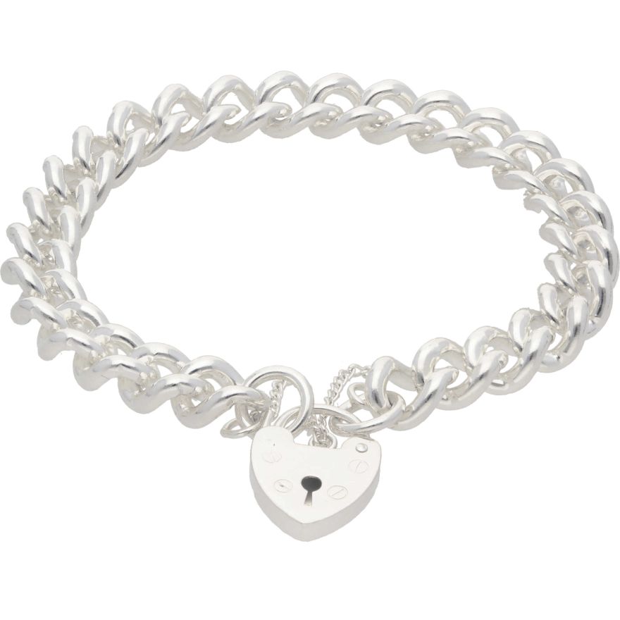 New Sterling Silver Solid Charm Starter Bracelet Padlock Clasp