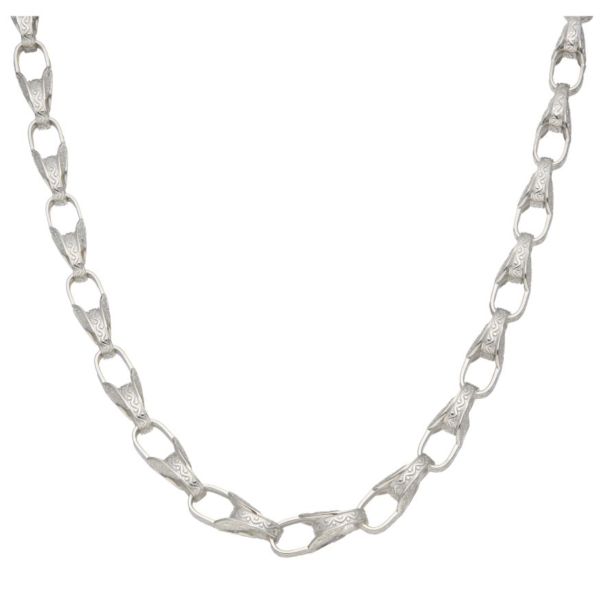New Sterling Silver 26" Patterned Tulip Link Chain Necklace