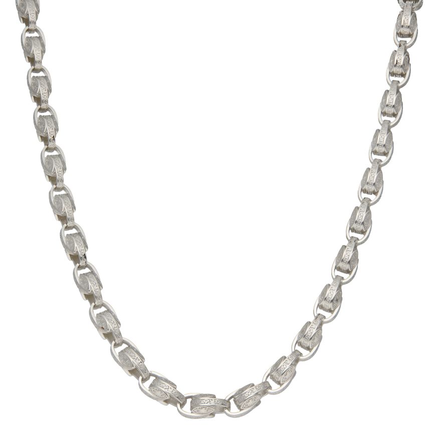 New Sterling Silver 24" Patterned Tulip Link Chain Necklace