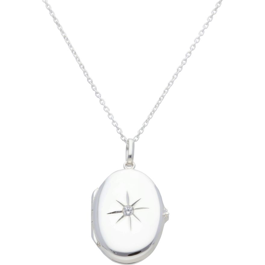New Sterling Silver Gem Set Oval Locket & 18" Chain Necklace