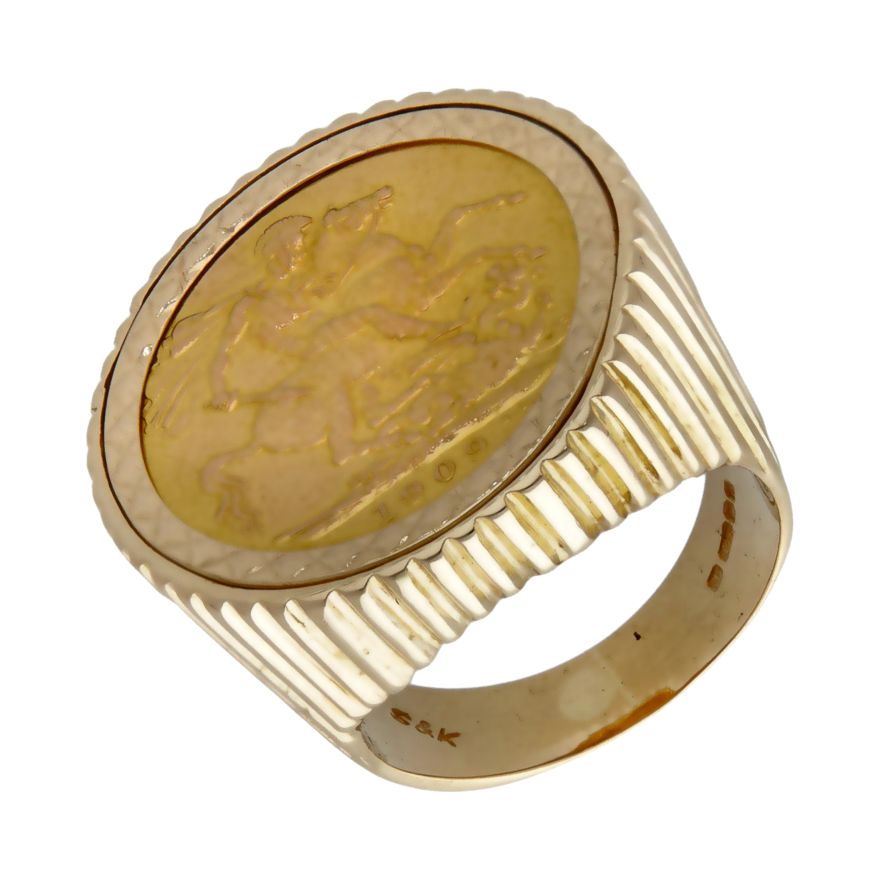 Pre-Owned 1909 Full Sovereign Coin in 9ct Gold Ring Mount