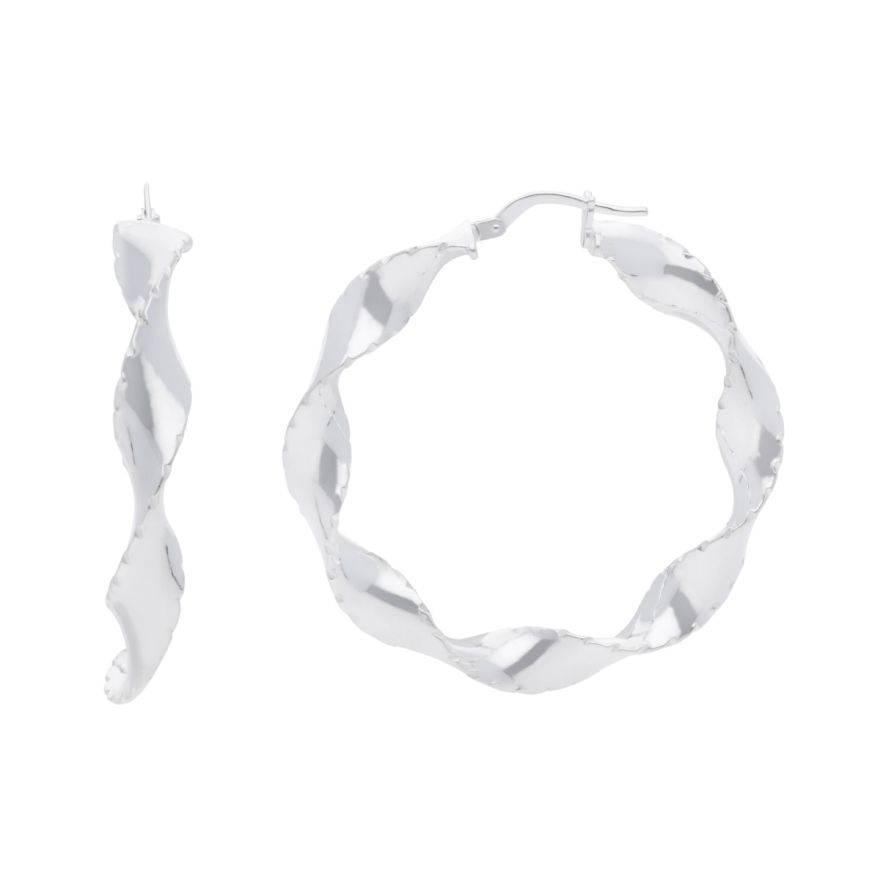 New Sterling Silver Large Twisted Creole Hoop Earrings