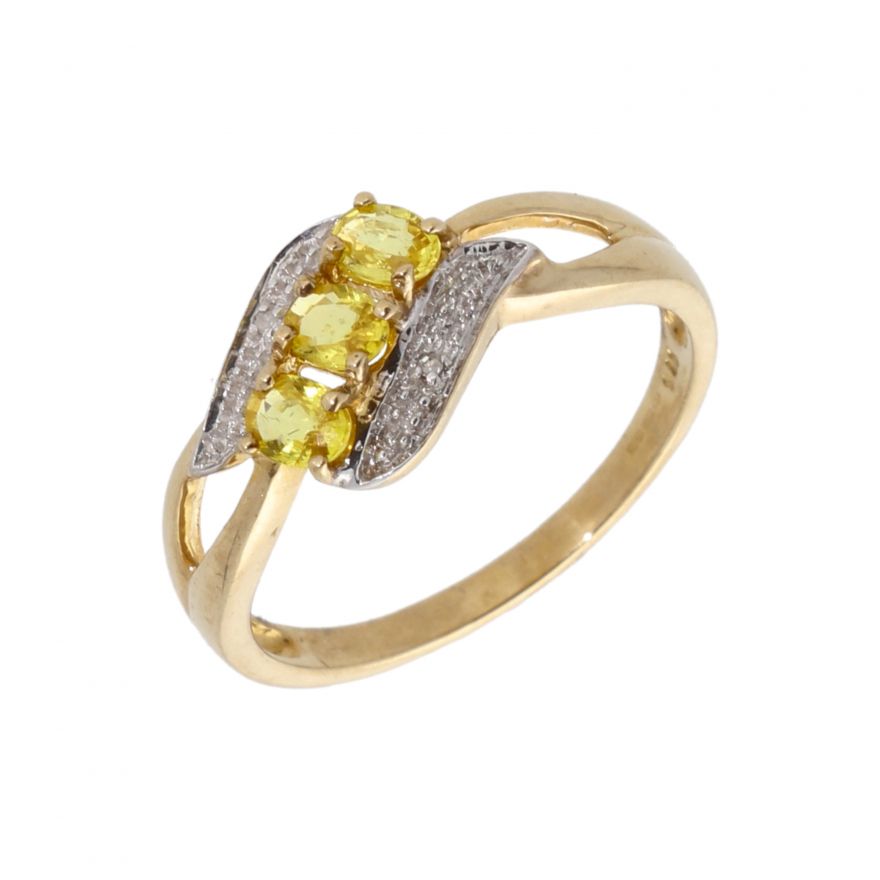 New 9ct Yellow Gold Yellow Sapphire & Diamond Dress Ring