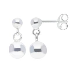 New Sterling Silver Double Ball Drop Earrings