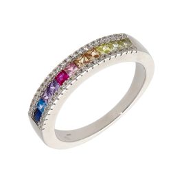 New Sterling Silver Multi Coloured Cubic Zirconia Ring