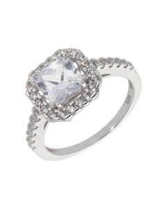 New Sterling Silver Cubic Zirconia Solitaire & Shoulder Ring